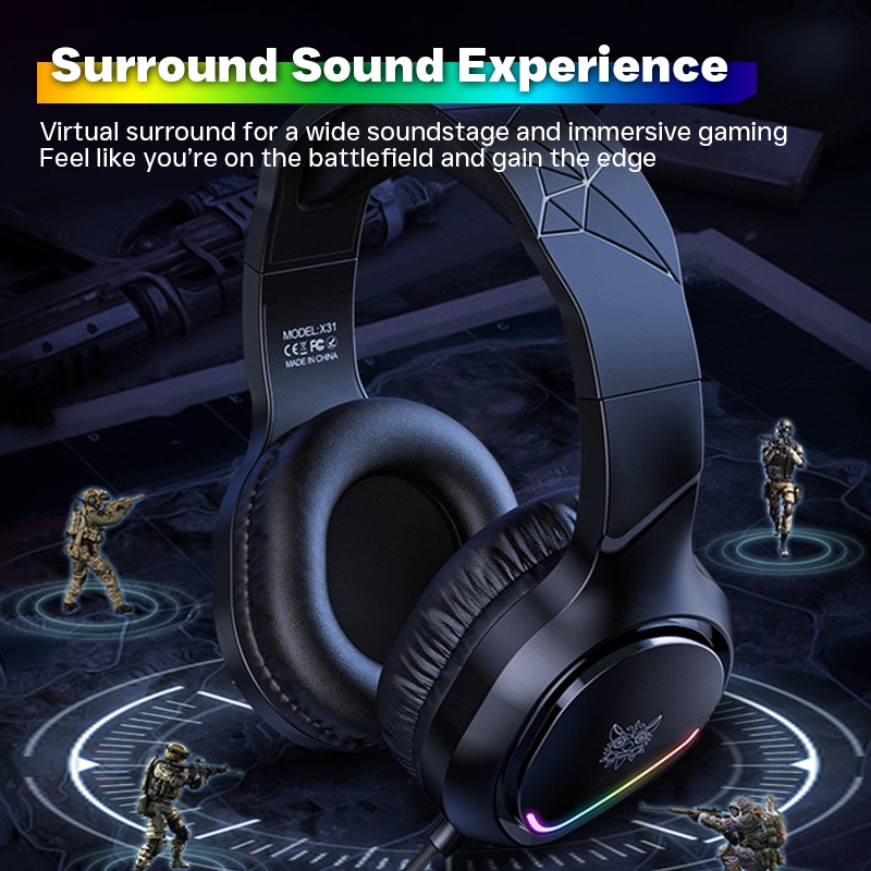 ONIKUMA X31 Wired Gaming Headset RGB Lighting 50mm Immersive Sound 360 ...